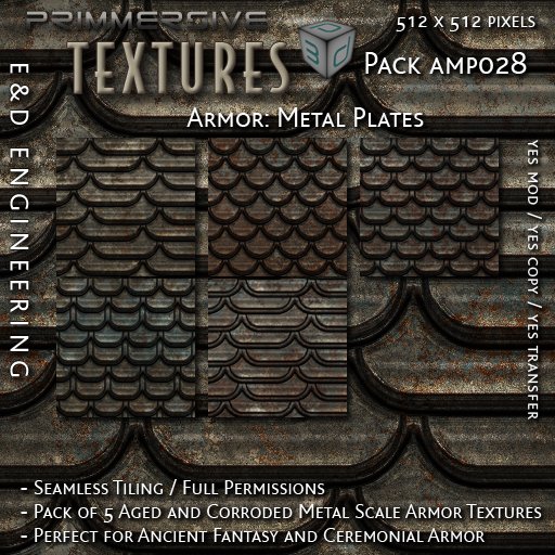 Second Life Marketplace - [AMP028] 5 Shiny Aged and Discolored Scale Armor Texture Plate Armor ...